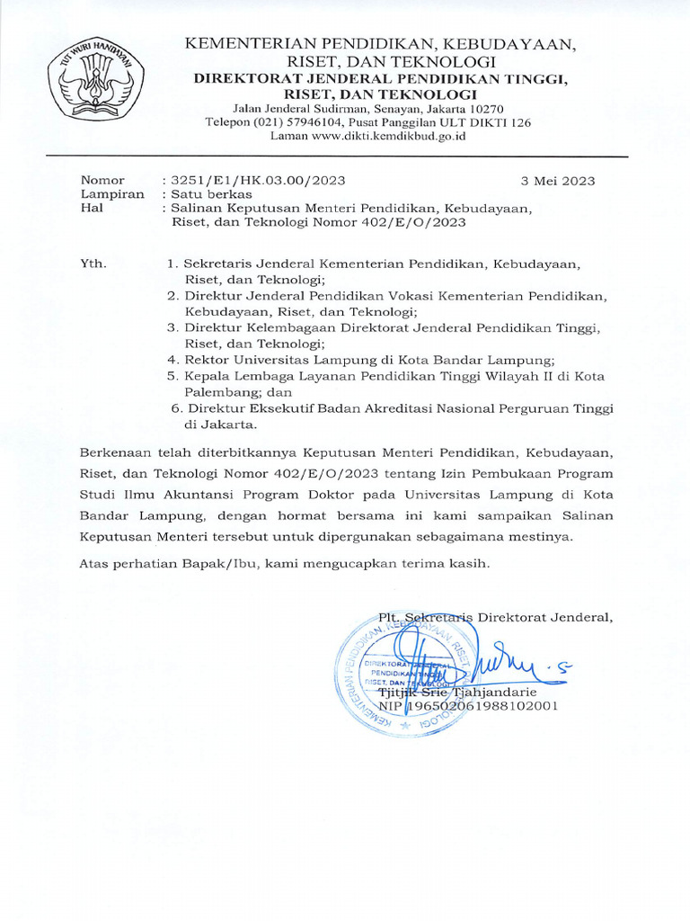 Kepmen No 402 e o 2023 Univ Lampung | PDF