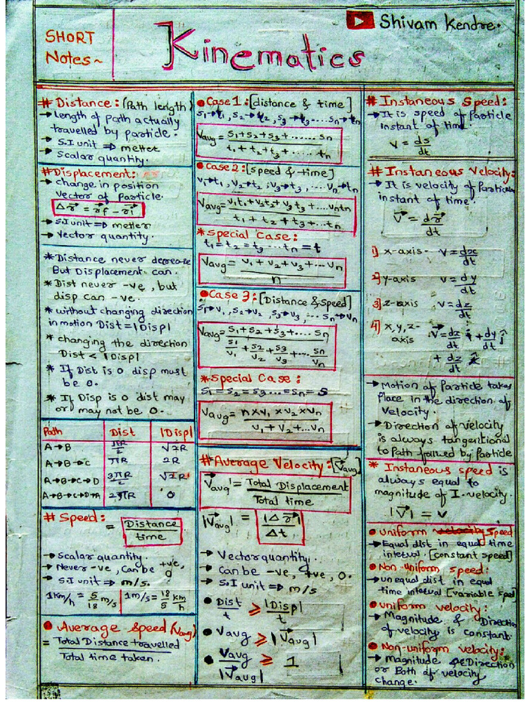 Kinematics Short Note | PDF Kinematics Short Note | PDF