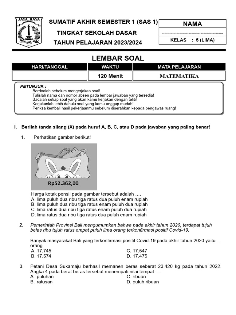 CT Soal Sas 1 Matematika Kelas 5 | PDF