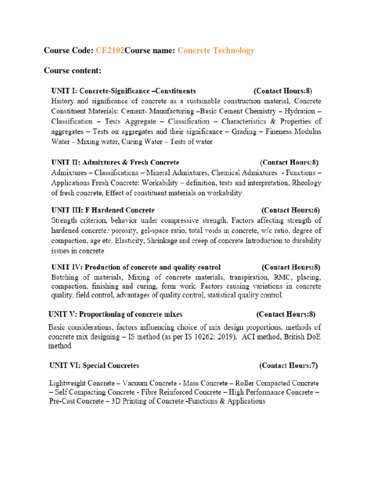 Concrete Technology - Reading Material - Units 4 | PDF | Concrete | Cement