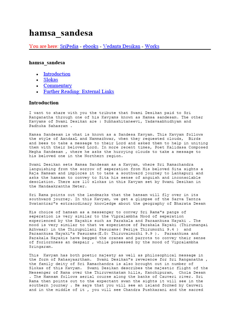 Hamsa Sandesha | PDF | Sita | Rama