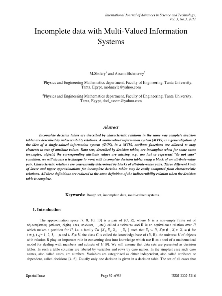 Incomplete Data With Multi-Valued Information Systems: Keywords | PDF ...