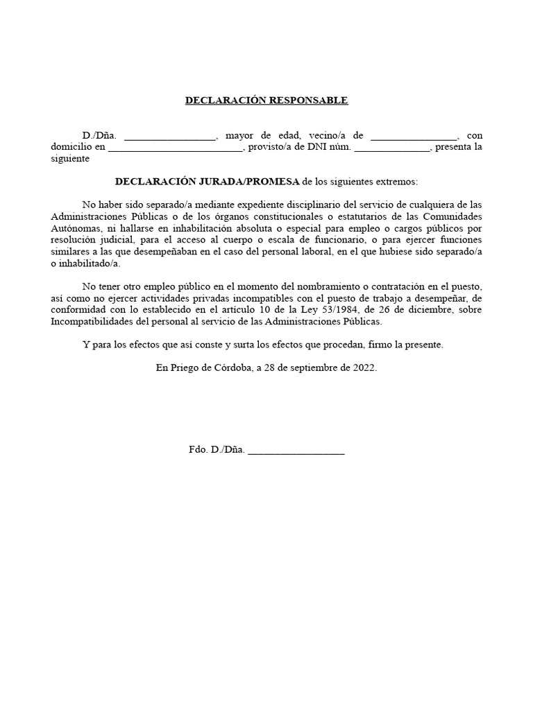 Modelo Declaración Responsable | PDF | Derecho | Finanzas y dinero
