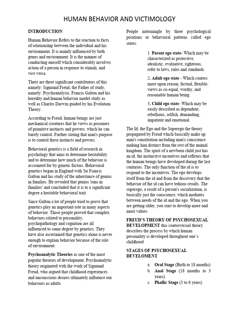Human Behavior and Victimology Handout | PDF | Id | Emotions