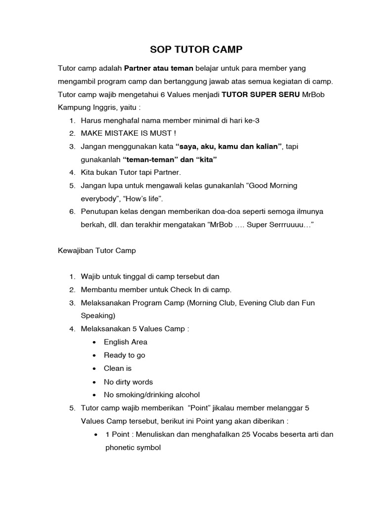 Sop Tutor Camp | PDF