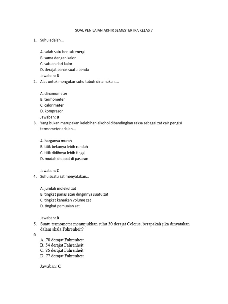 Soal Penilaian Akhir Semester Ipa Kelas 7 | PDF | Sains & Matematika Soal Penilaian Akhir Semester Ipa Kelas 7 | PDF | Sains & Matematika