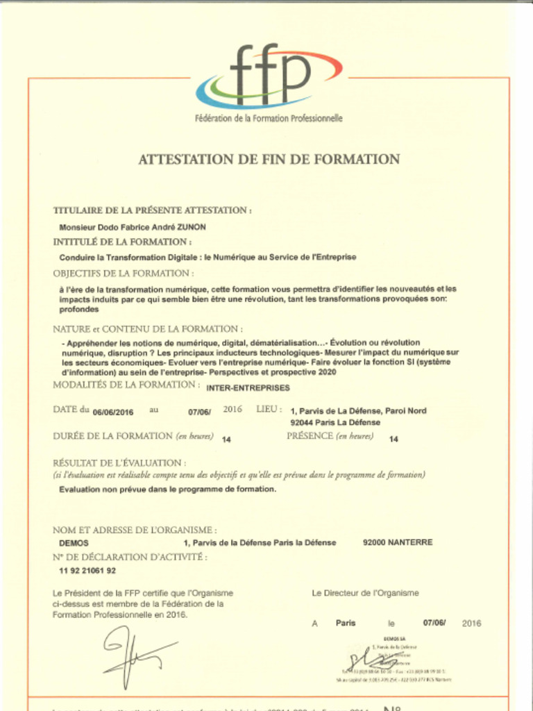 Attestation Transf Digital | PDF