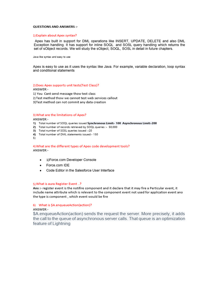 Apex Interview Questions Pdf Java Script Modelviewcontroller