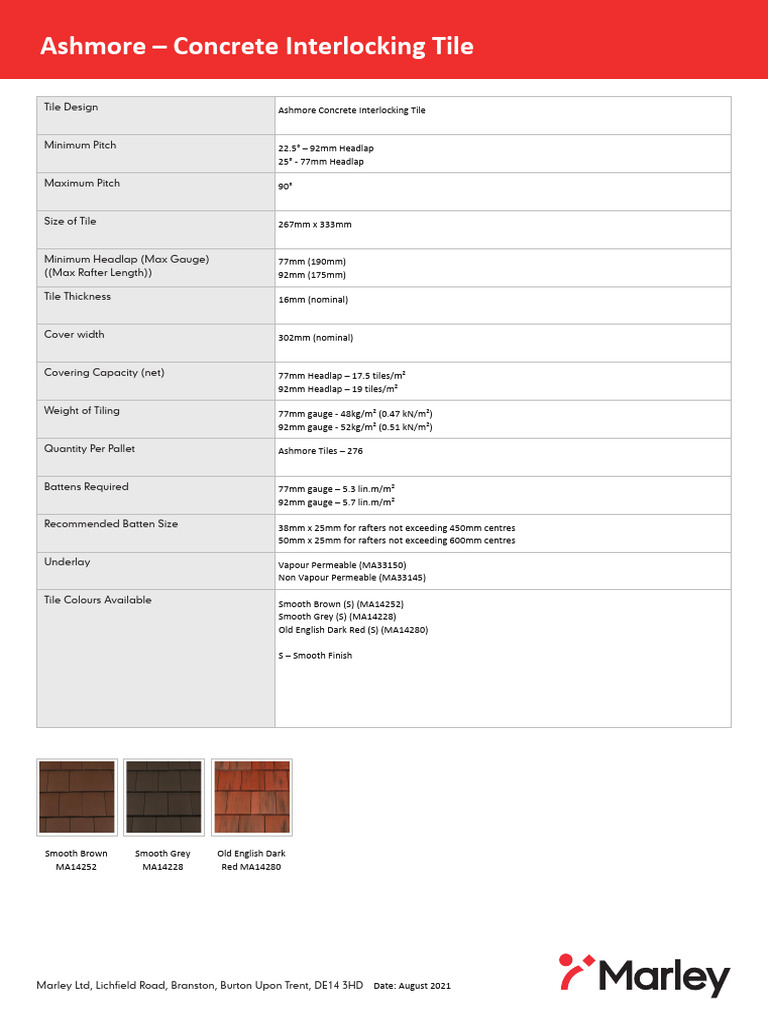 Ashmore - Concrete Interlocking Tile | PDF | Roof | Tile