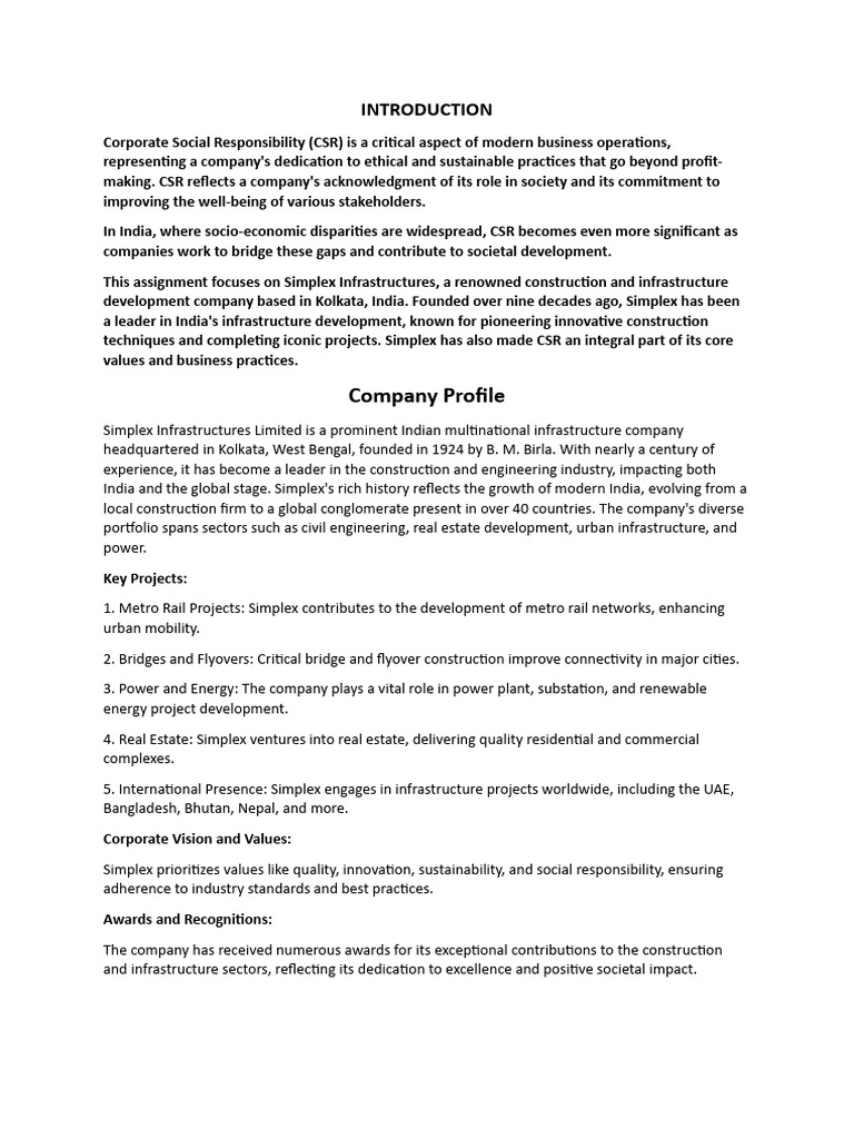 Simplex Infrastructure Ltd Csr Pdf Corporate Social Responsibility
