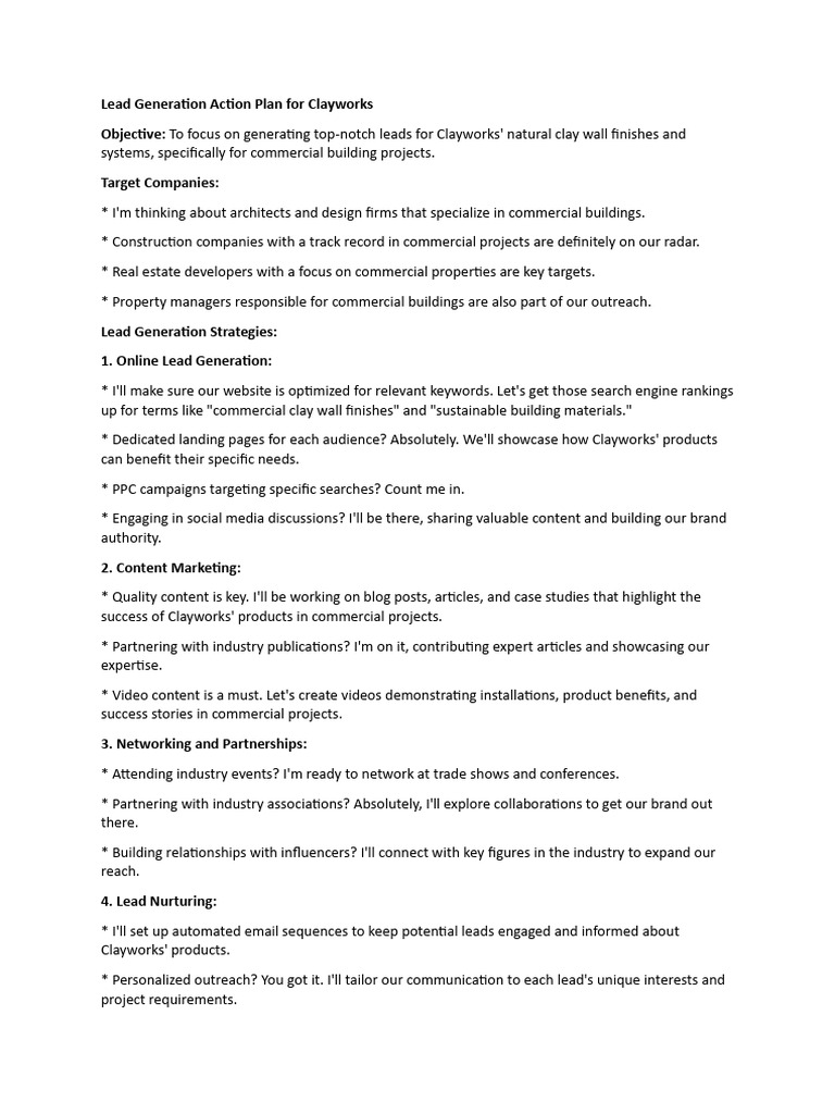 Lead Generation Action Plan For Clayworks Assignment | PDF | Search ...