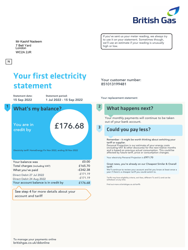 British Gas Electricity Statement Overview | PDF | Credit Card | Fuels