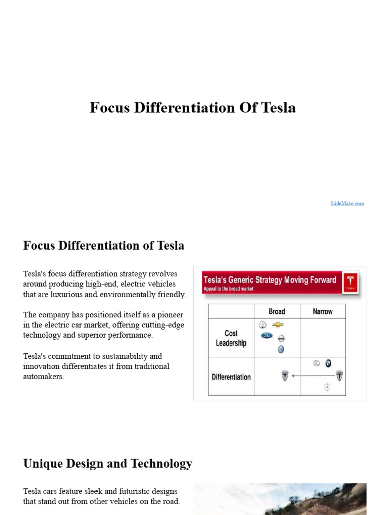 Focus Differentiation of Tesla | PDF | Electric Vehicle | Brand