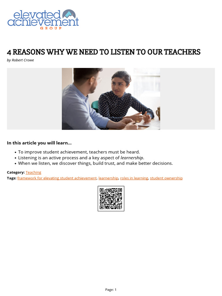 4 Reasons Why We Need To Listen To Our Teachers | PDF | Learning ...