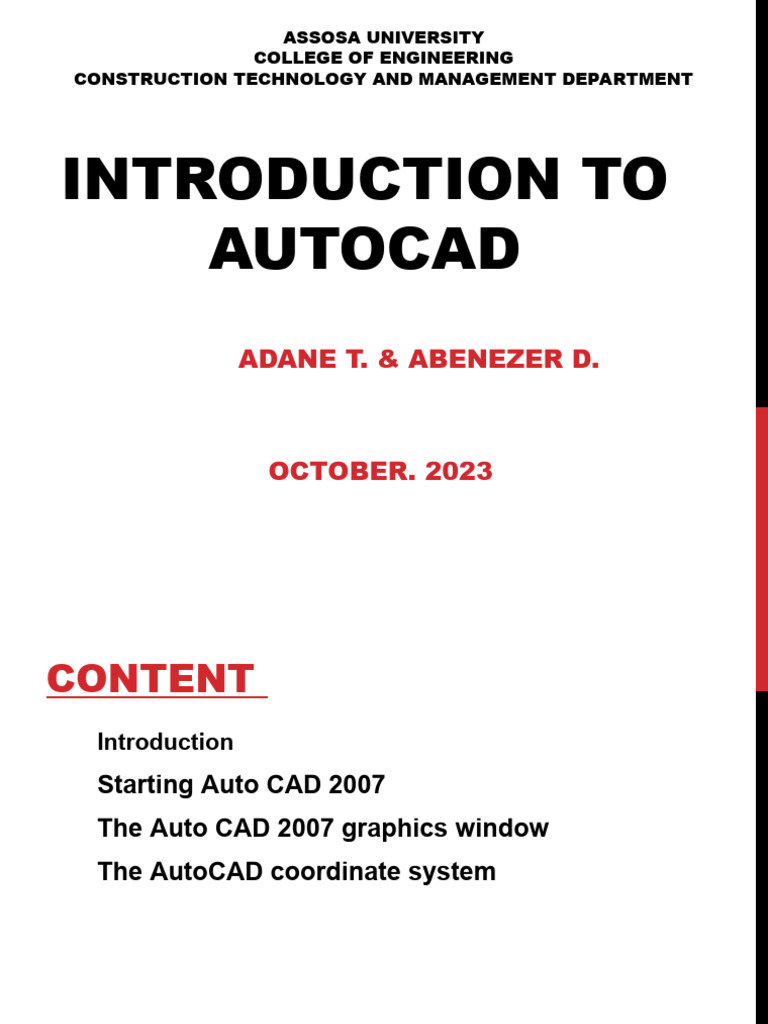 AutoCAD ppt-1 | PDF | Coordinate System | Cartesian Coordinate System