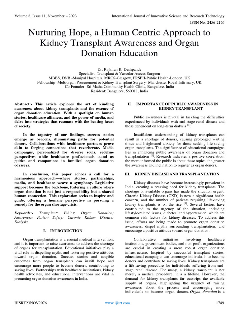 Nurturing Hope, A Human Centric Approach To Kidney Transplant Awareness ... Nurturing Hope, A Human Centric Approach To Kidney Transplant Awareness ...