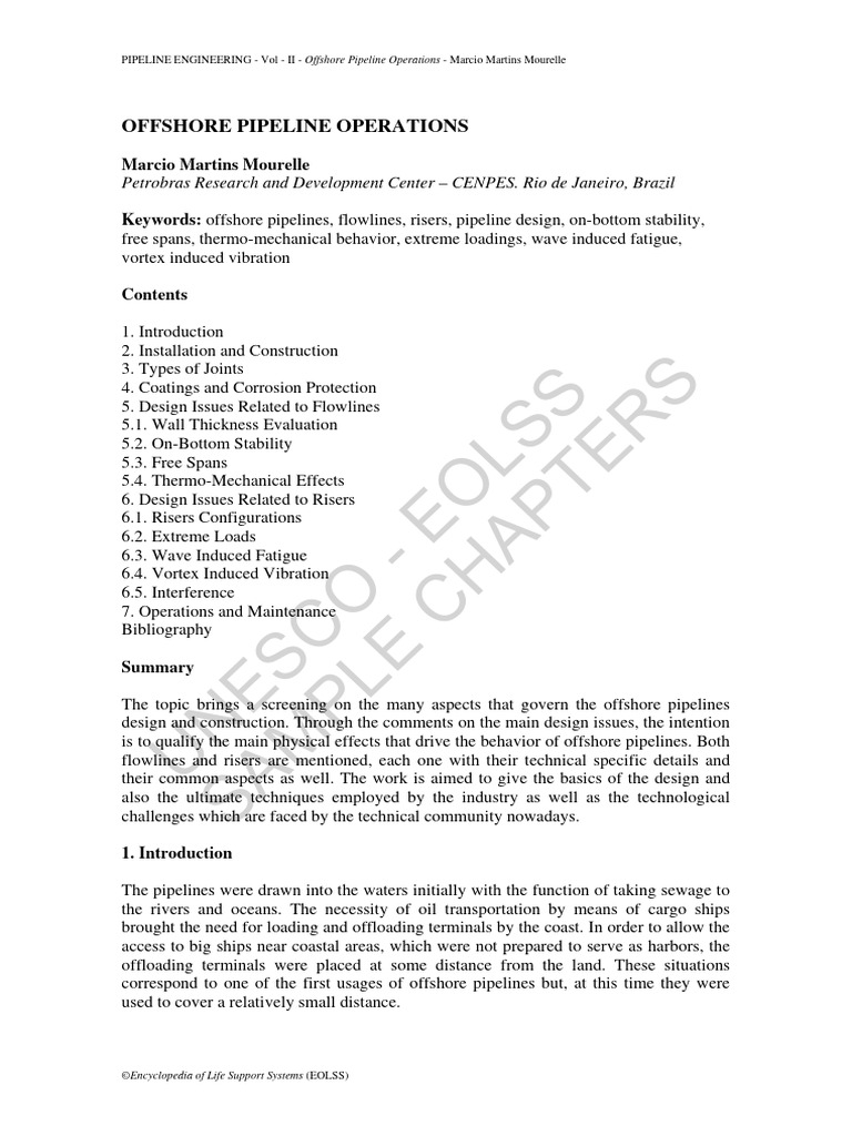 Unesco - Eolss Sample Chapters: Offshore Pipeline Operations | PDF | Offshore Drilling | Pipe ...
