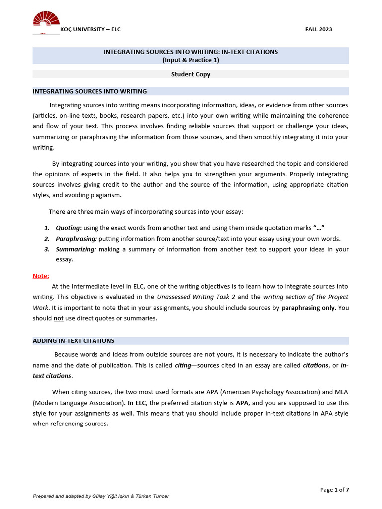 Integrating Sources and In-Text Citations | PDF | Apa Style | Citation