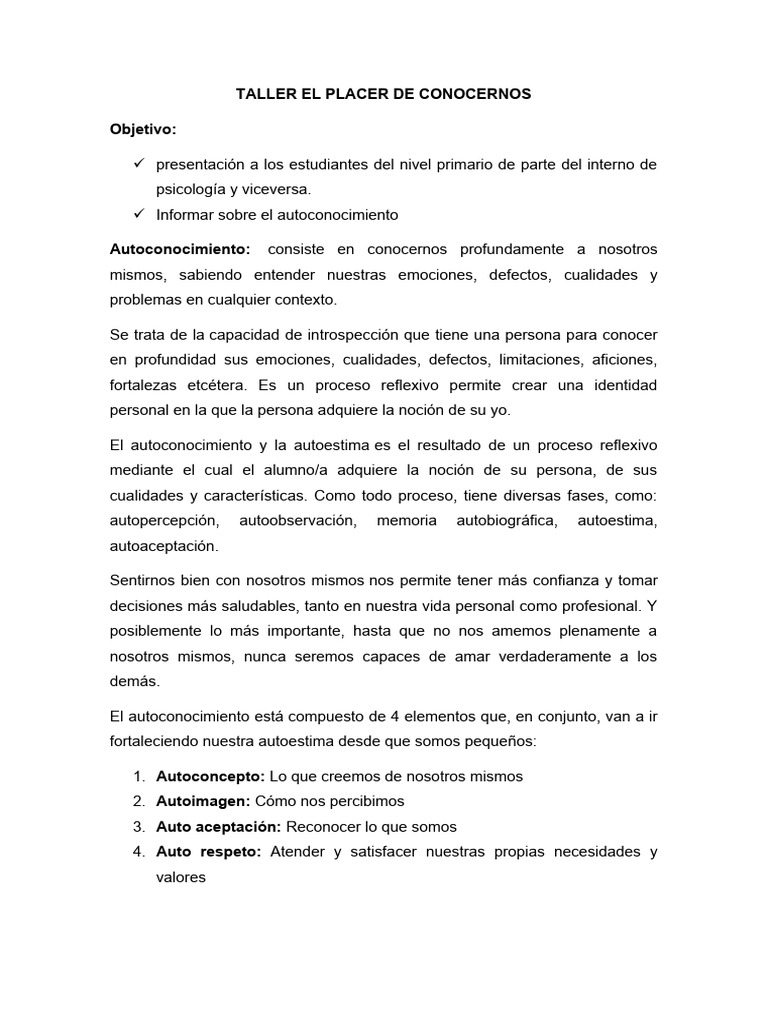 Taller El Placer de Conocernos | PDF