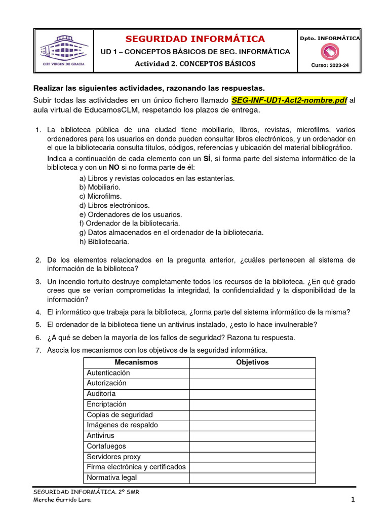 SEG-INF-UD1-Act2-Conceptos Basicos | PDF | Seguridad | La seguridad informática