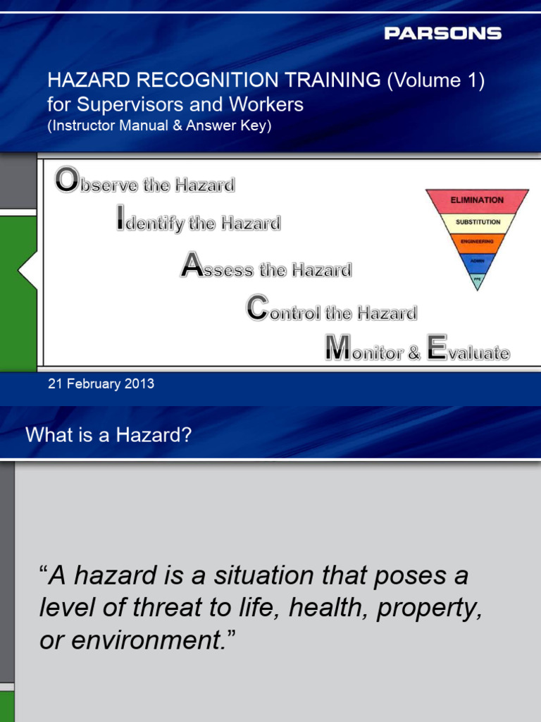 Hazard Recognition Trainng (Vol 1) - Instructor Manual and Answer Key ...
