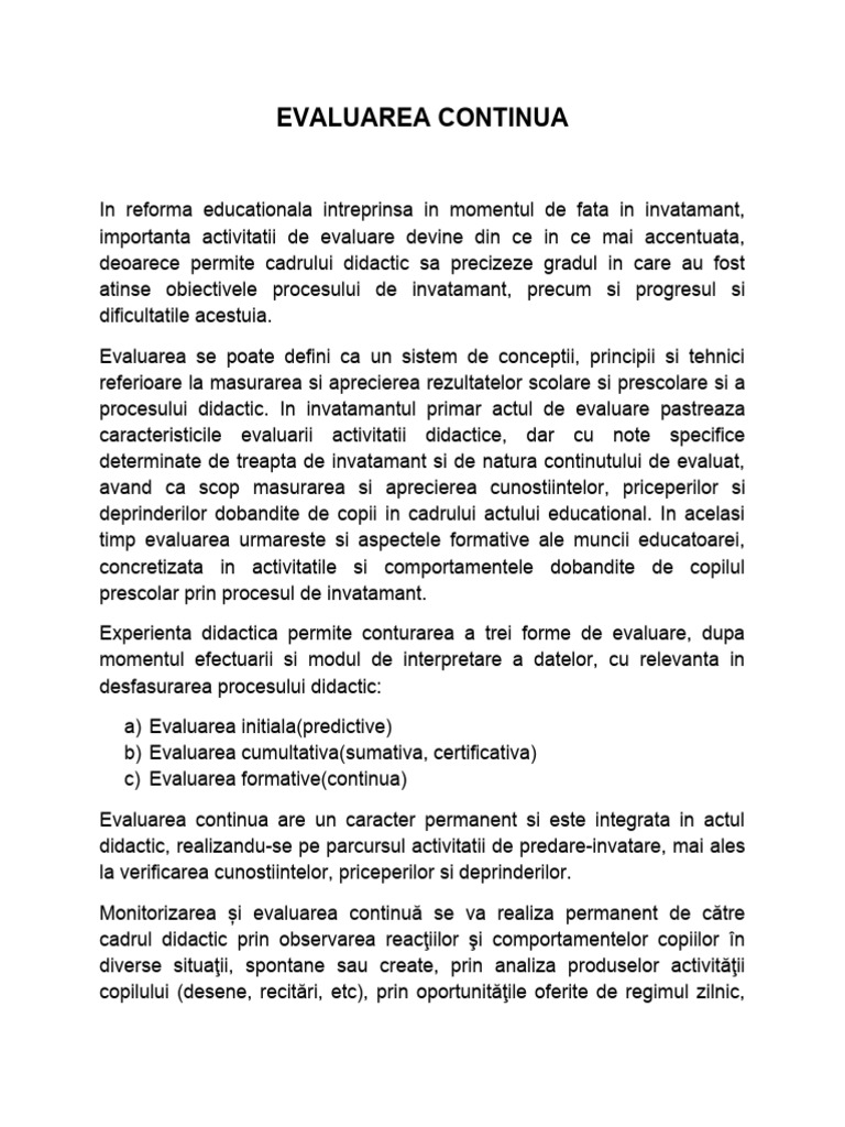 Evaluarea Continua | PDF