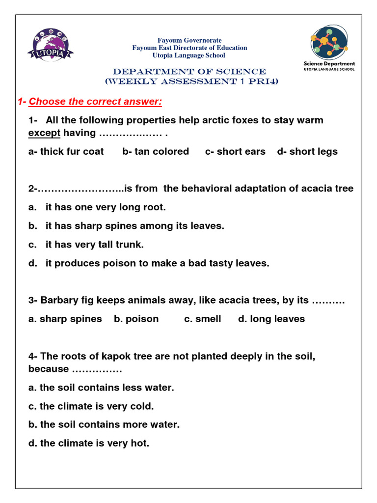 Weekly Assessment 1 Primary 4 | PDF