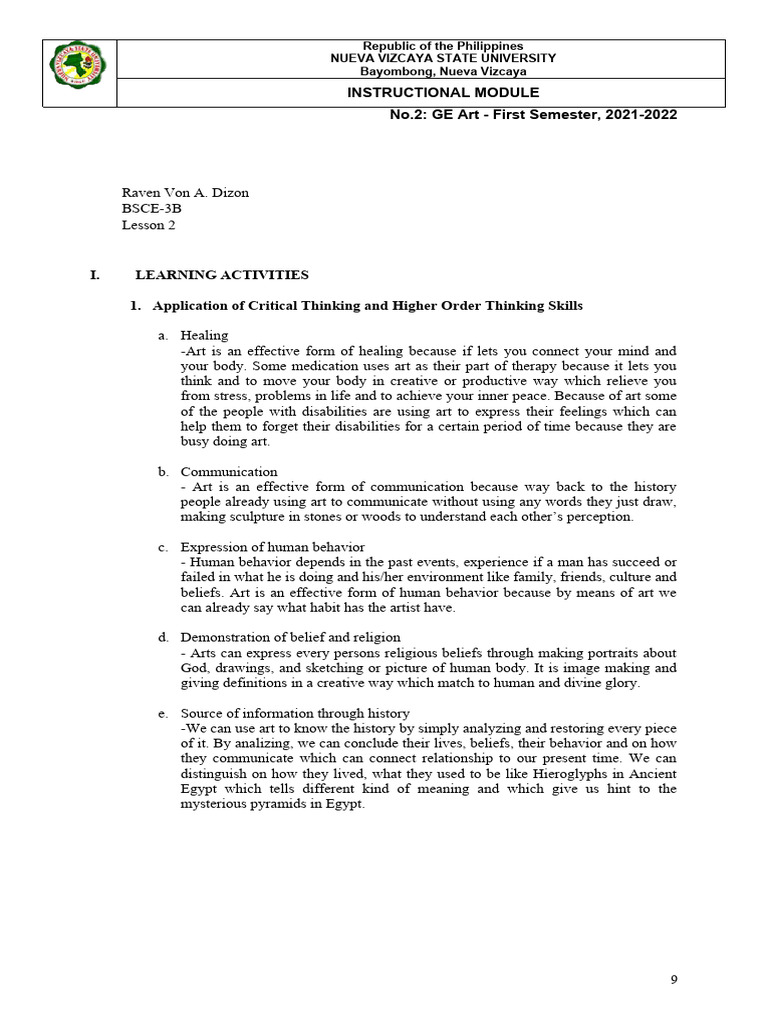 Lesson 2art | PDF | Thought | Creativity