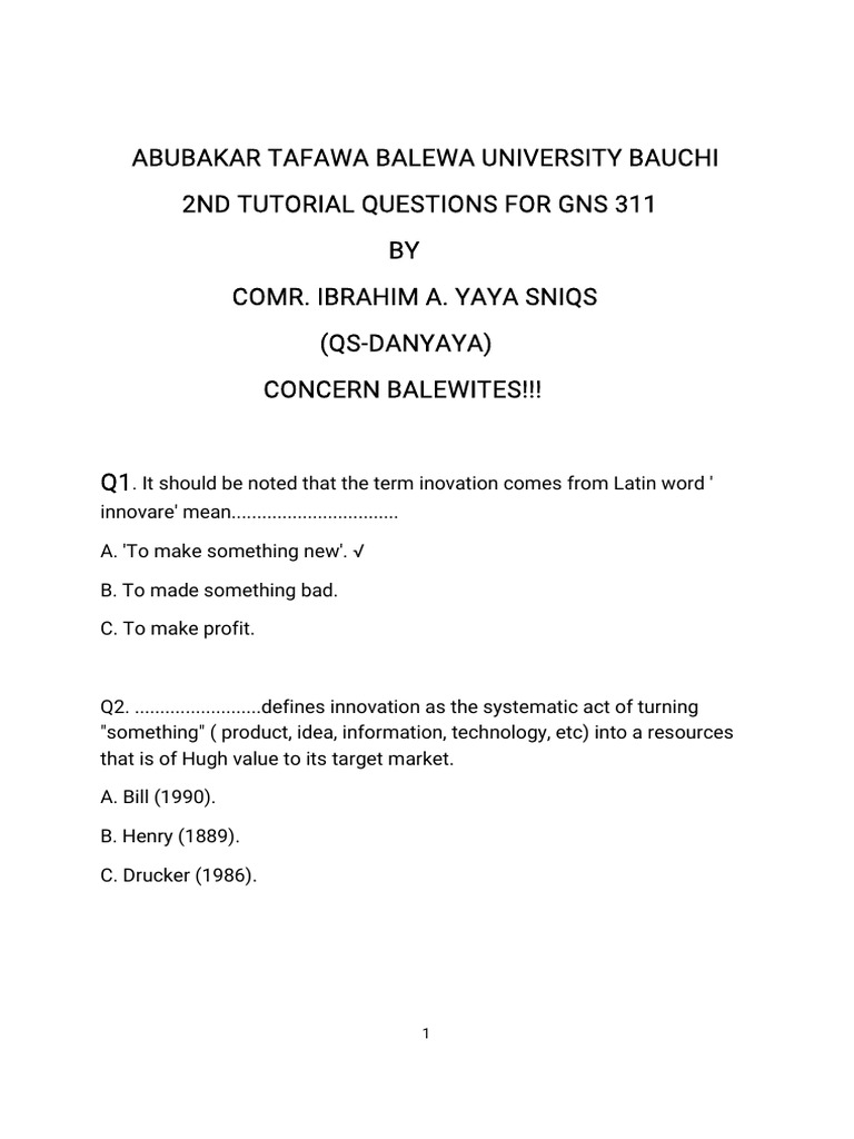 2ND Tutorial Questions For Gns311by Qs-Danyaya | PDF