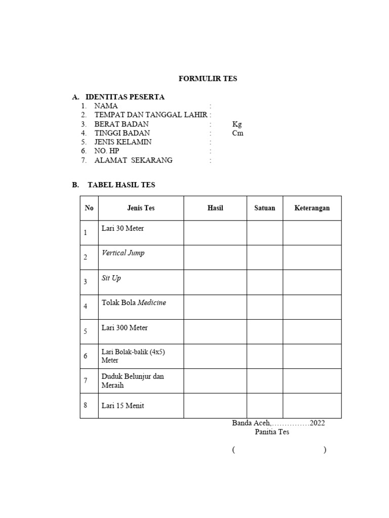 Formulir Tes | PDF