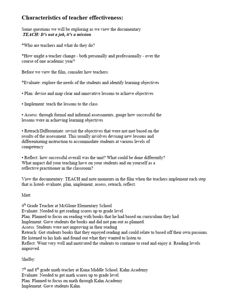 Teach Film Notes and Guide For Discussion 1 | PDF | Teachers ...