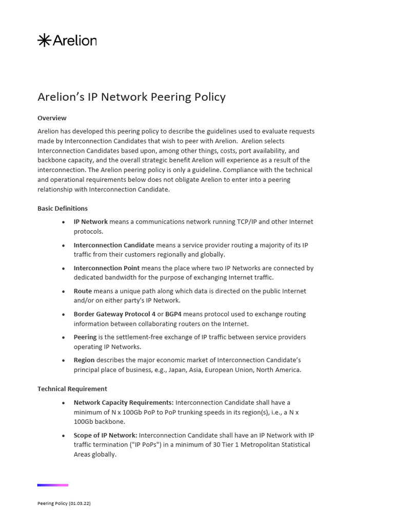 Arelion Peering Policy Clean (12.22 | Download Free PDF | Computer ...