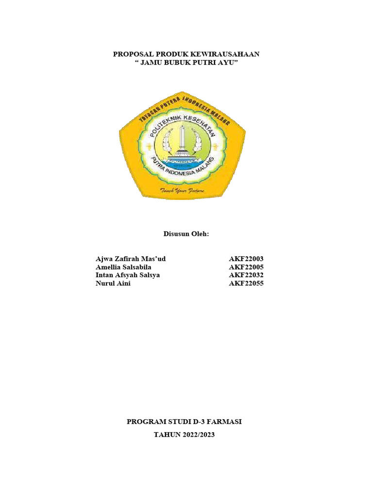 Proposal Produk Kewirausahaan " Jamu Bubuk Putri Ayu" | PDF | Kesehatan Holistik