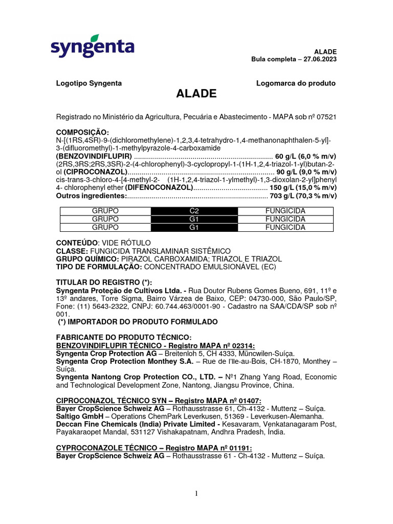Alade | PDF | Agricultura | Fungicida Alade | PDF | Agricultura | Fungicida