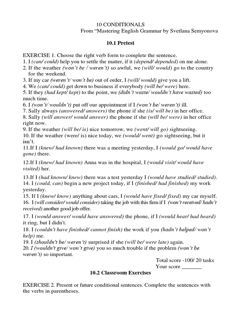 Mastering English Conditionals Exercises | PDF