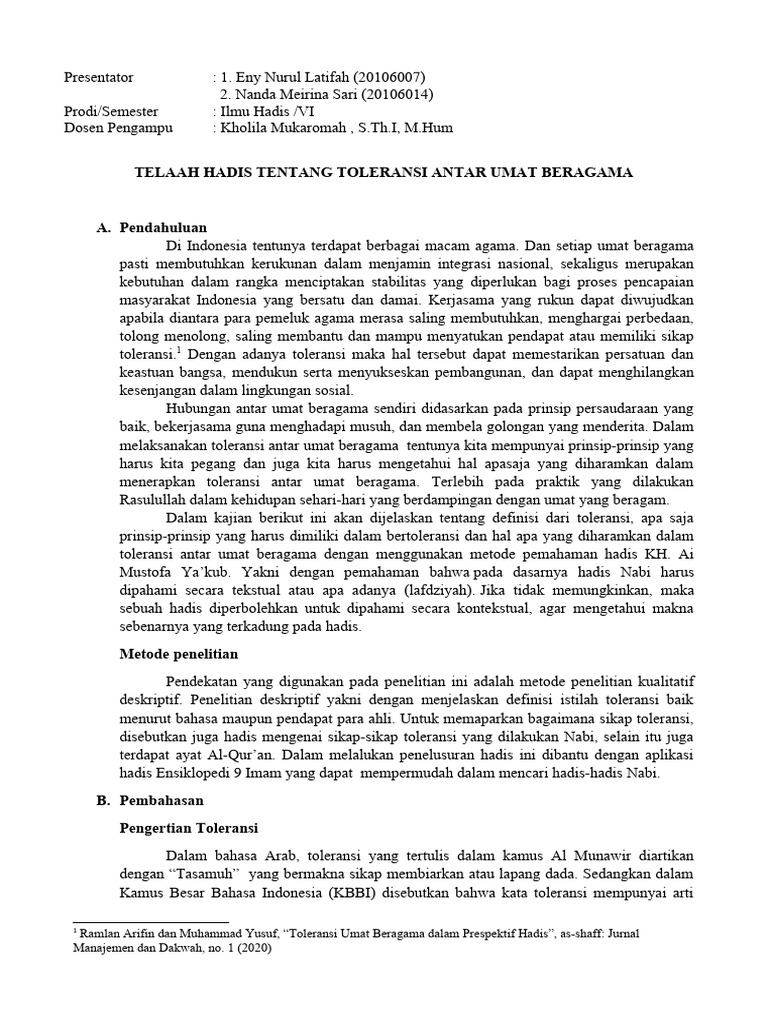 Toleransi Umat Beragama | PDF