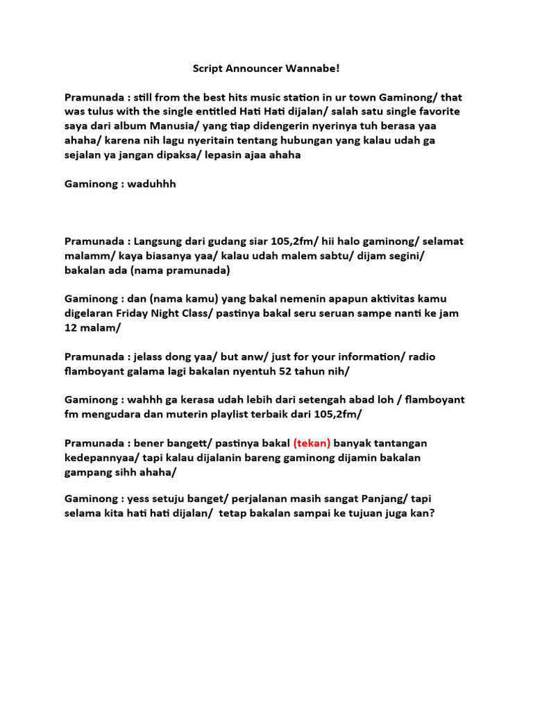 Script Announcer Wannabe | PDF | Seni