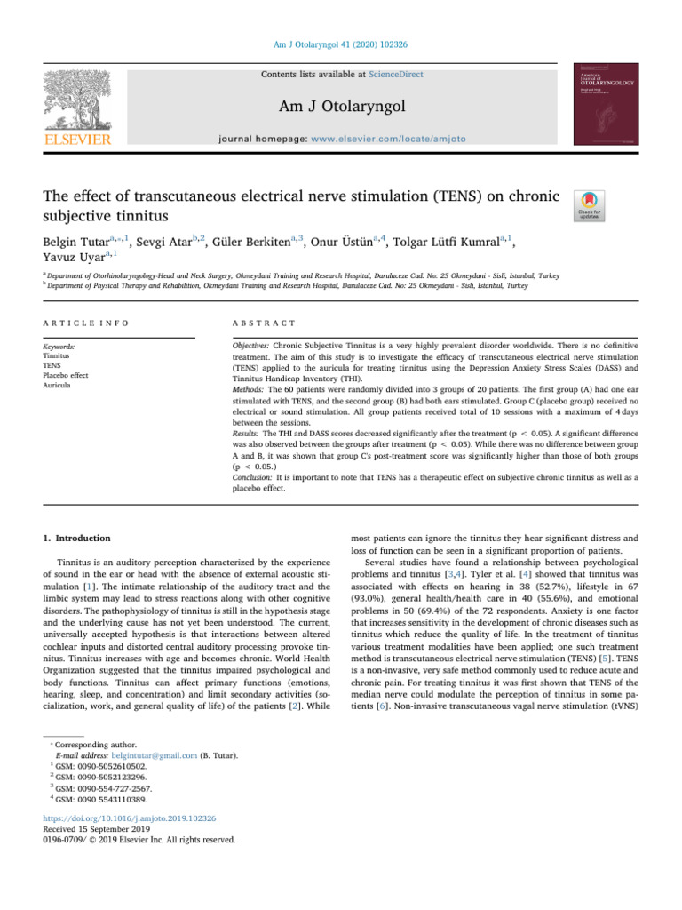 The Effect of Transcutaneous Electrical Nerve Stimulation (TENS) On ...