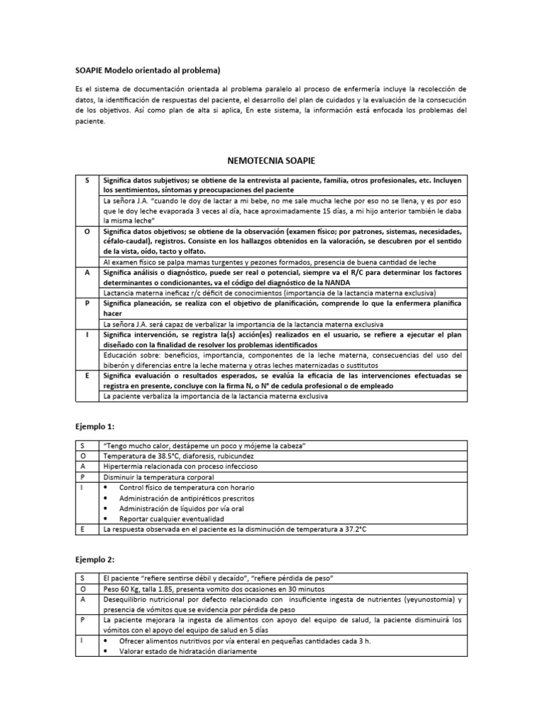 Ejemplo de SOAPIE en Enfermería | PDF | Nutrición | Dieta y nutrición