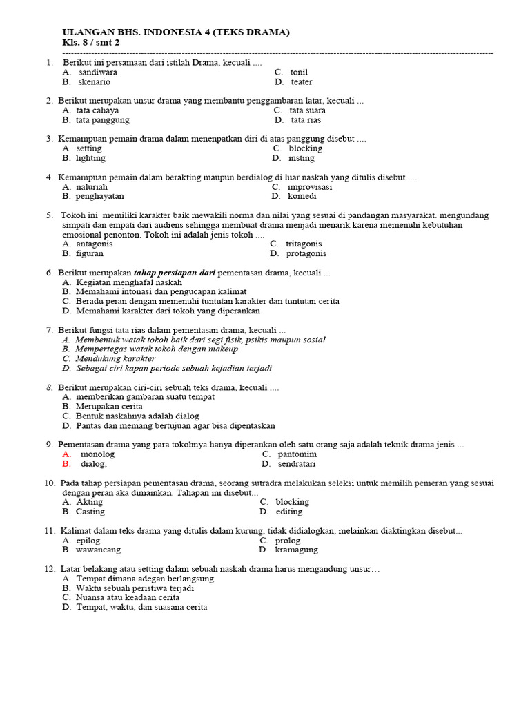 Ulangan Bindo 4 (Teks Drama) SNMT 2 | PDF