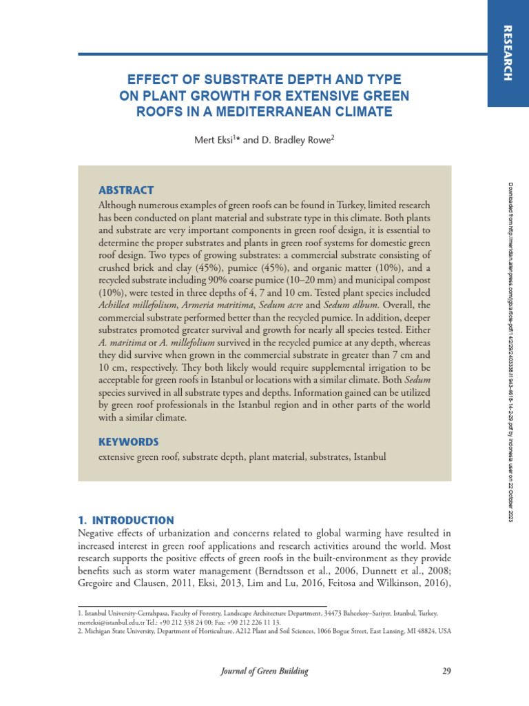 Effect of Substrate Depth and Type On Plant Growth For Extensive Green ...