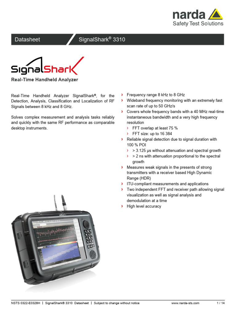 Datasheet SignalShark 3310 Handheld | PDF | Spectral Density | Bandwidth (Signal Processing)