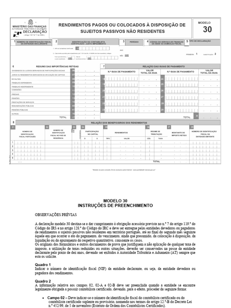 Modelo 30 Pagam NResidentes | PDF | Impostos | Contabilidade