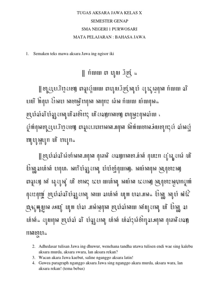 Tugas Aksara Jawa Kelas X | PDF