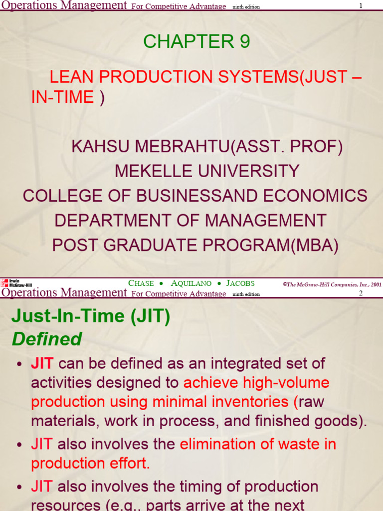 Chapter 9 Just-In - Time (Lean) Systems | PDF | Lean Manufacturing | Operations Management