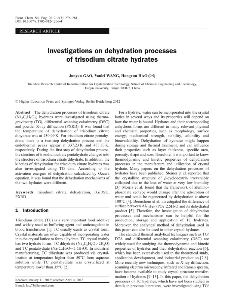 Dehydration Tribasic | Download Free PDF | Differential Scanning ...