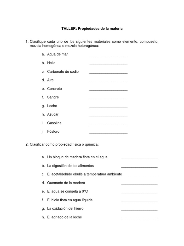 Taller Propiedades de La Materia | Descargar gratis PDF | Rieles | Agua