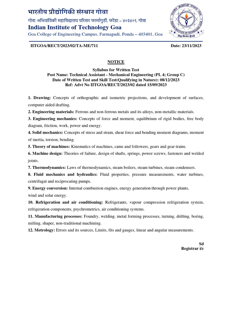 IIT Goa Technical Assistant Exam Syllabus | PDF | Science & Mathematics ...