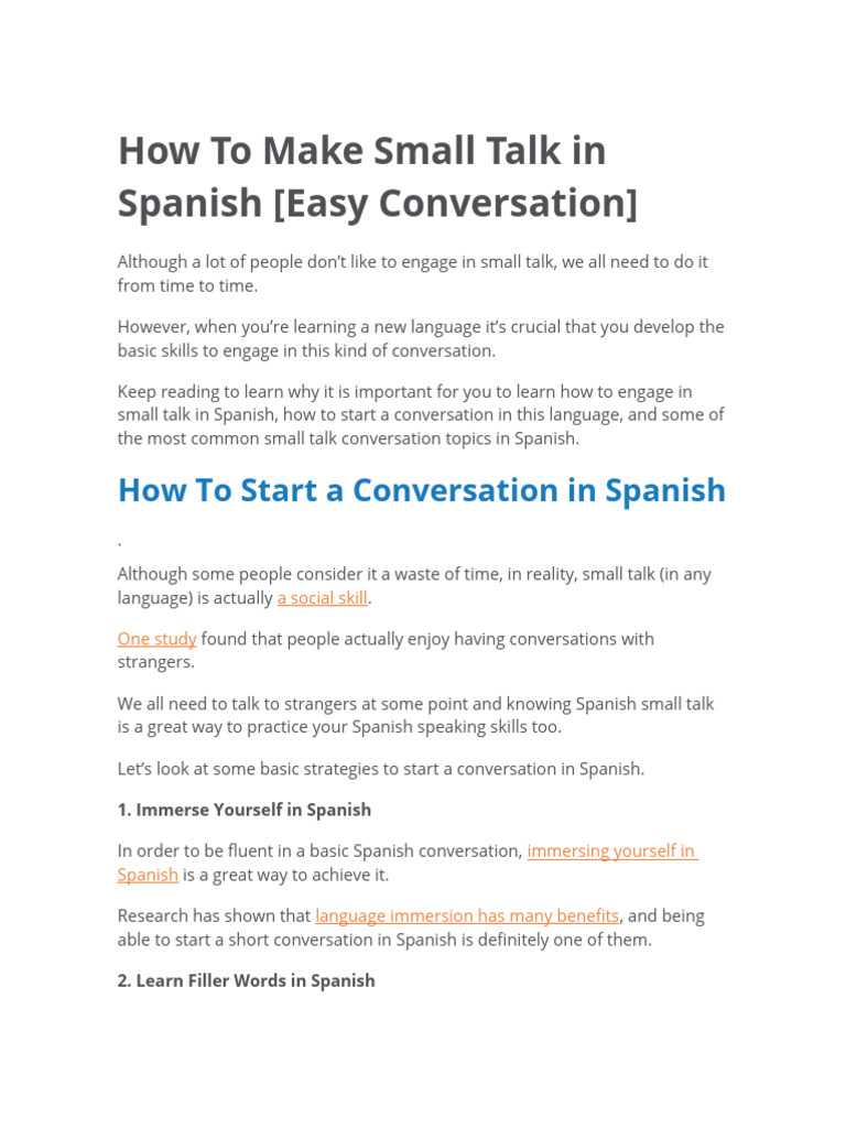 Small Talk in Spanish: Easy Tips & Topics | PDF | Conversation | Human ...