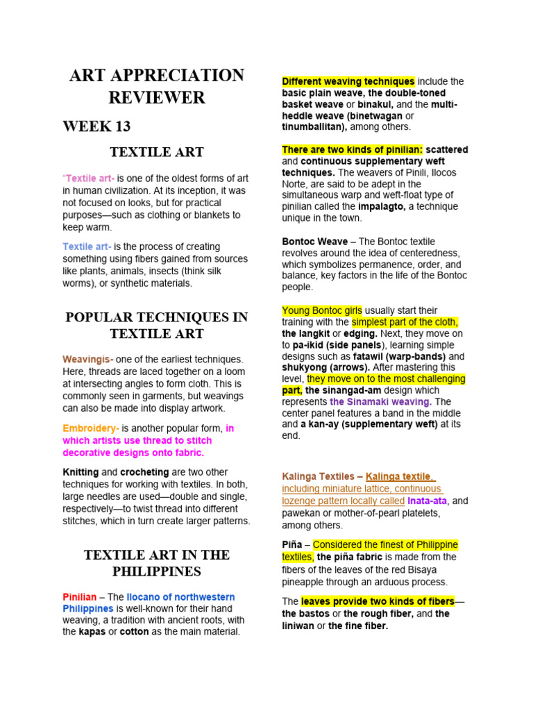 Art Appreciation Finals Reviewer | PDF | Improvisation | Weaving